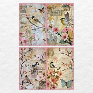 Vintage Bird Junk Journal Pages, Digital Floral Scrapbook Paper Kit ...