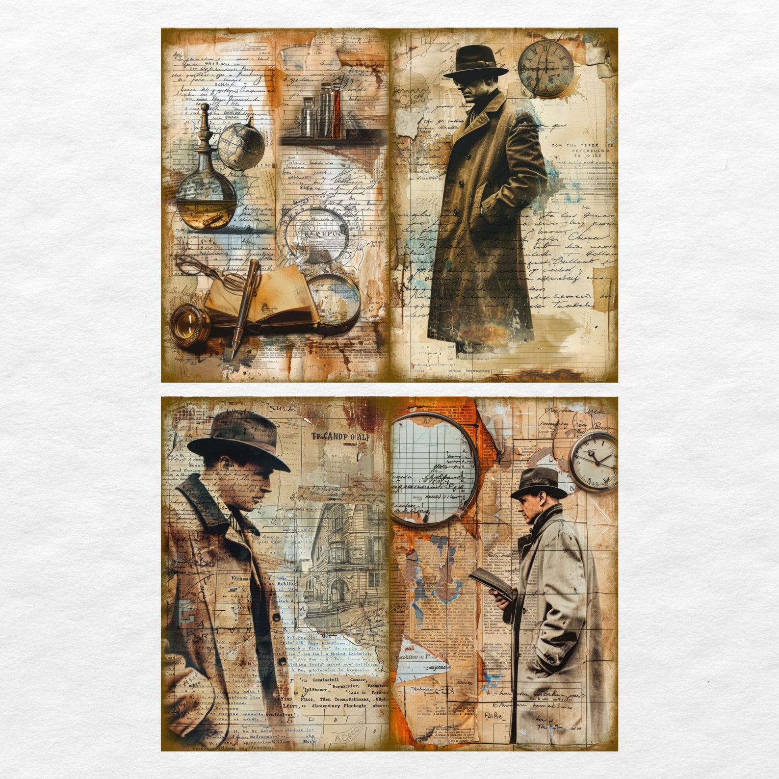 Vintage Detective Junk Journal Pages, Digital Scrapbook Paper Kit ...