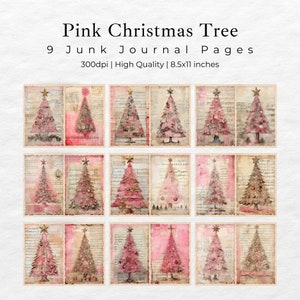 Pink Christmas Tree Junk Journal Page, Vintage Merry Christmas Junk ...