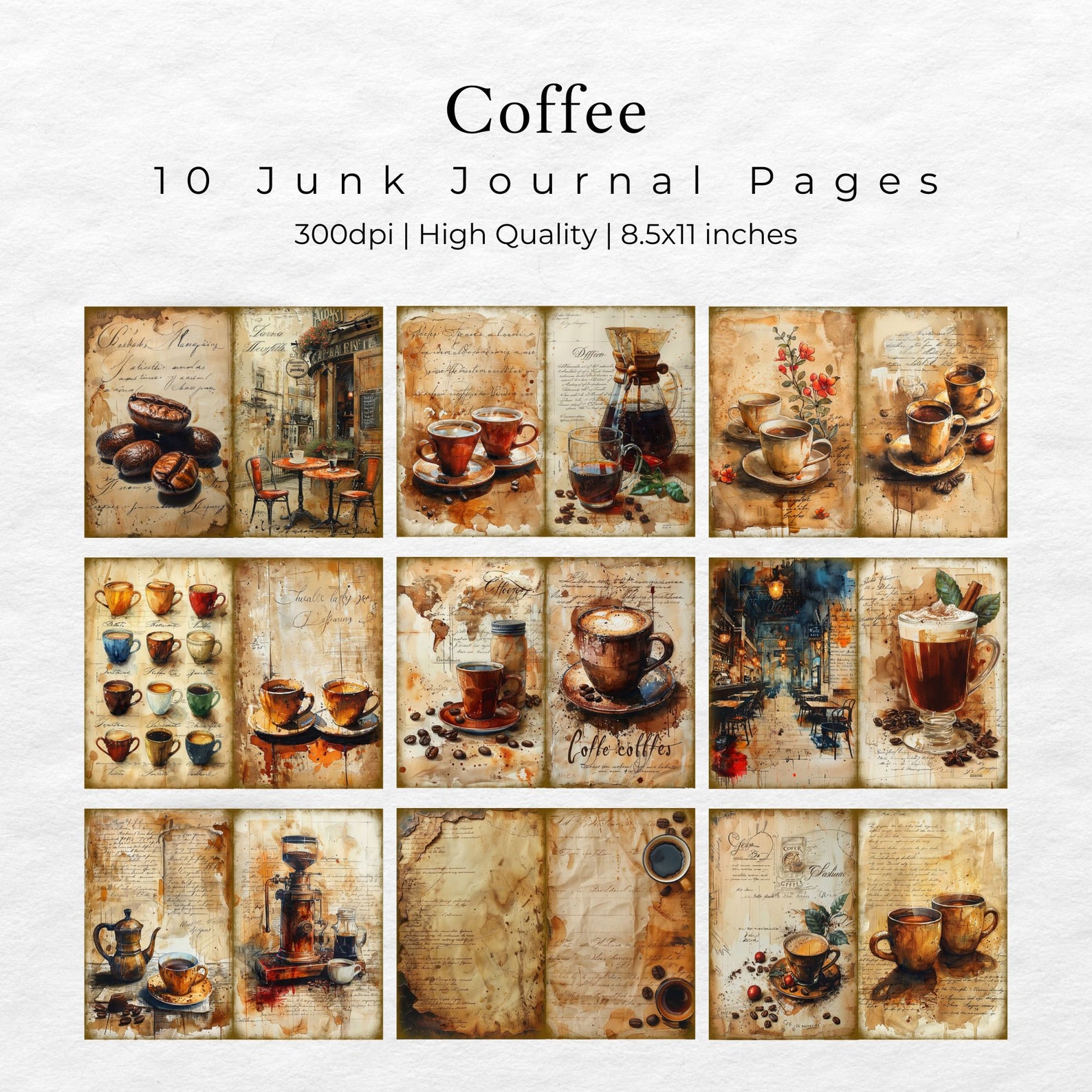 Vintage Coffee Junk Journal Pages, Chocolate Journal Card, Delicate ...