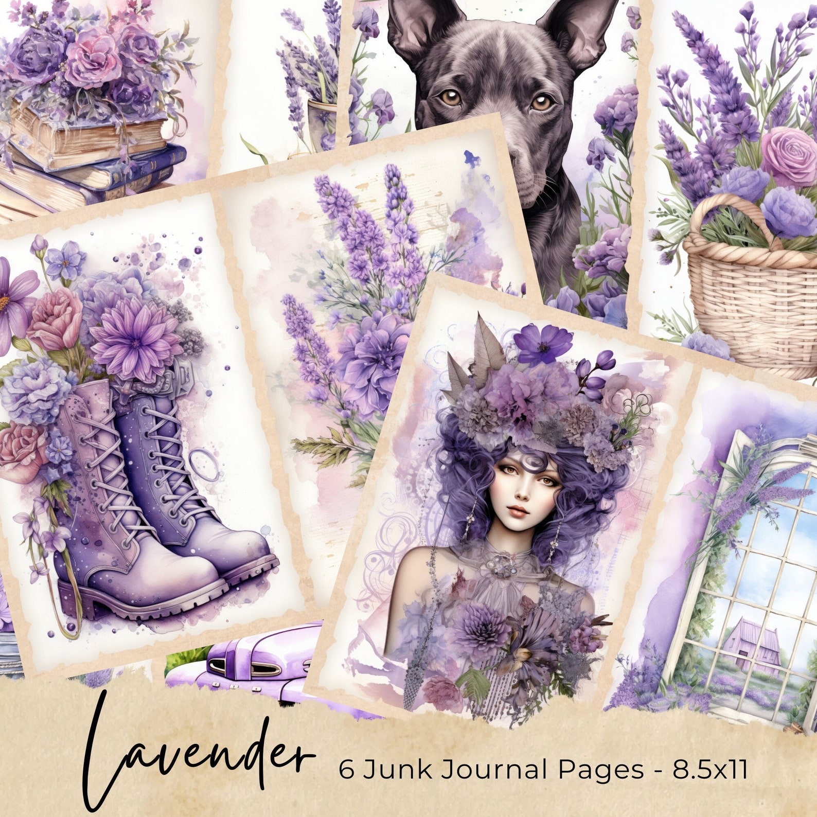 Lavender Junk Journal Pages, Vintage Lavender Junk Journal Kit, Junk ...