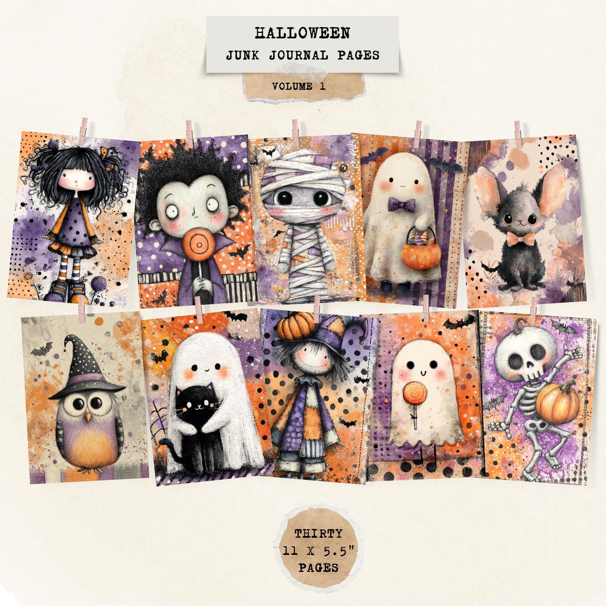Cute Gothic Halloween Junk Journal Pages, Digital Download, Printable ...
