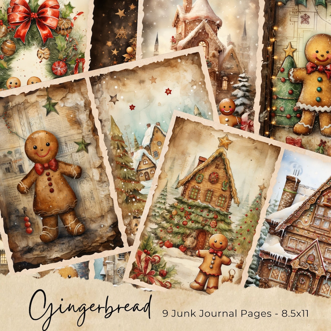 Junk Journal Vintage Gingerbread Christmas Digital Kit, Gingerbread Man ...