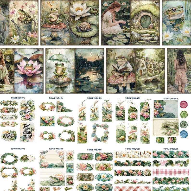 Cottagecore Frogs Junk Journal Kit, Frog Ephemera, Nature Journal Pages ...
