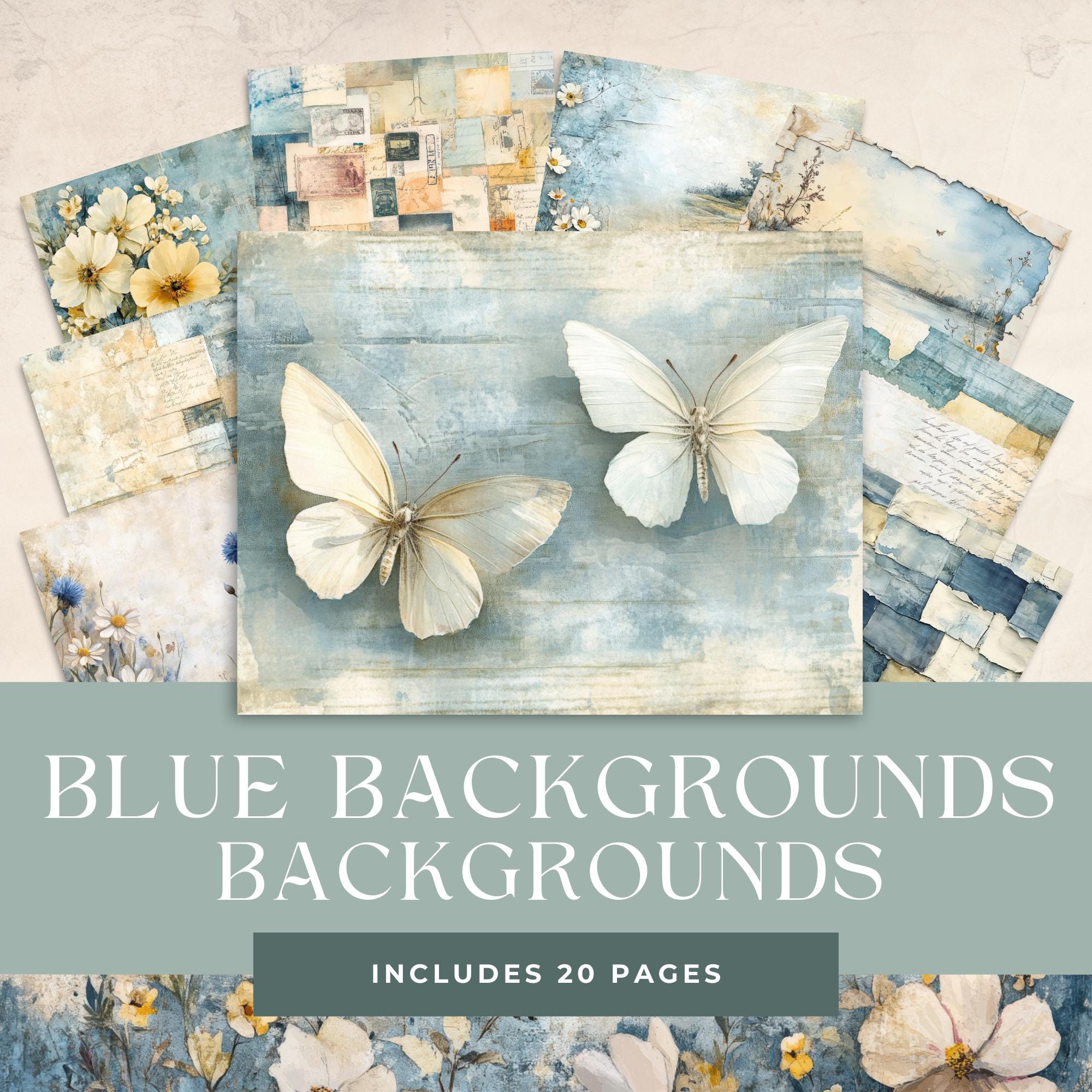 Serenity Blue Junk Journal Printable Pages, Junk Journal Kit, Scrapbook ...
