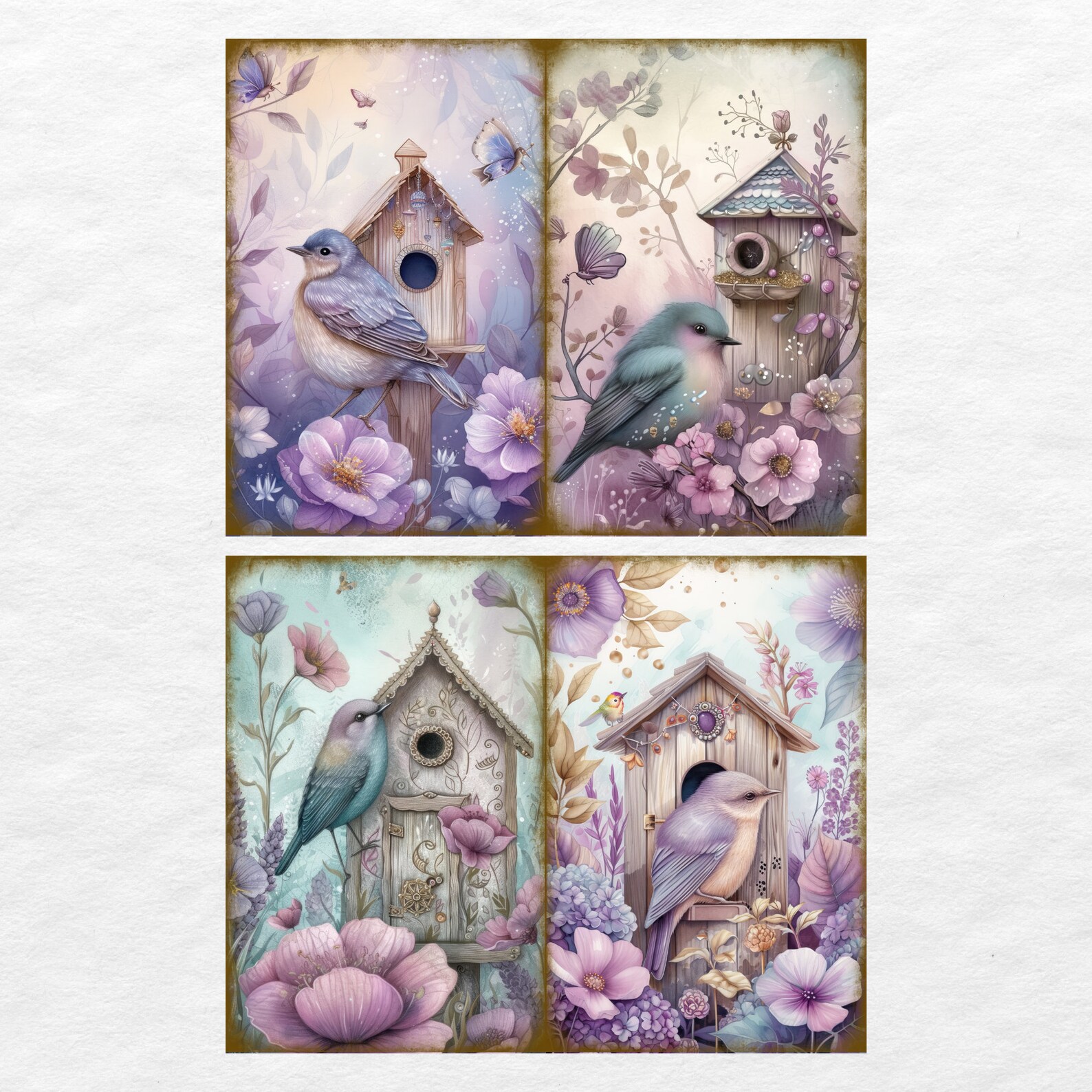 Vintage Bird Junk Journal Kit, Digital Floral Scrapbook Paper Kit ...