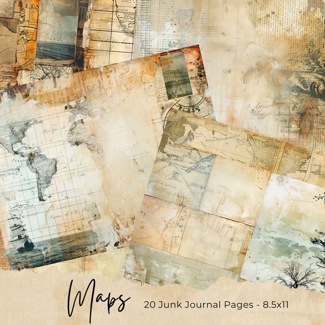 Vintage Map Junk Journal Pages, Printable Antique World Maps, Digital ...