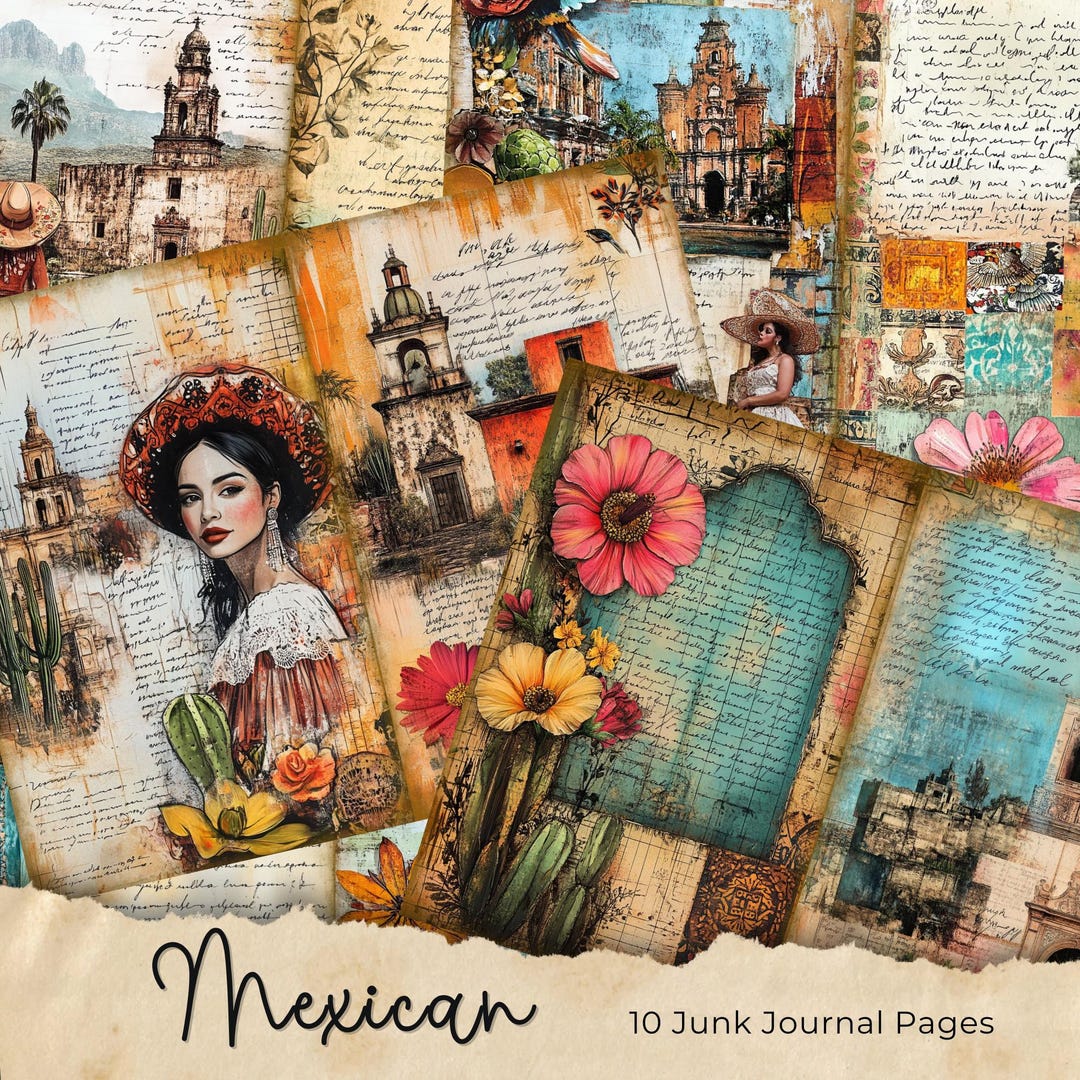 Mexican Fiesta Junk Journal Kit, Half Pages, Full Pages, Cards, Tags ...