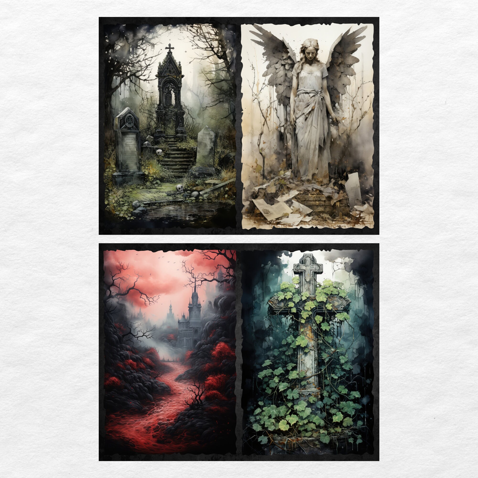 Creepy Graveyard Junk Journal Pages, Digital Scrapbook Paper Kit ...