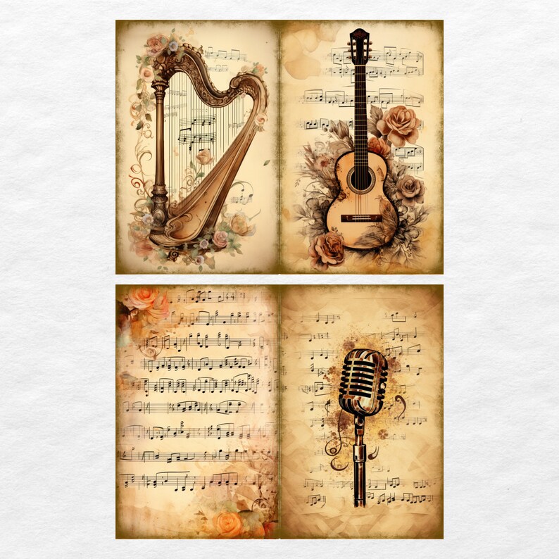 Vintage Music Junk Journal Pages, Digital Scrapbook Paper Kit, Musical ...