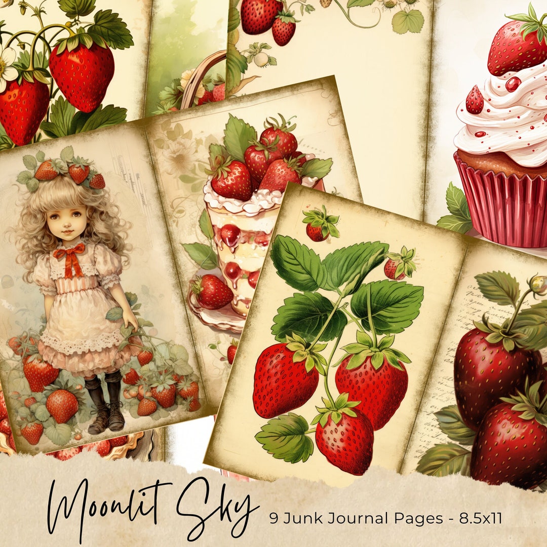 Strawberry Junk Journal Pages, Digital Scrapbook Paper, Printable ...