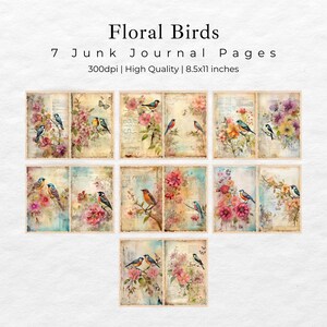 Vintage Bird Junk Journal Pages, Digital Floral Scrapbook Paper Kit ...