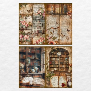Vintage Books Junk Journal Pages, Digital Scrapbook Paper Kit ...
