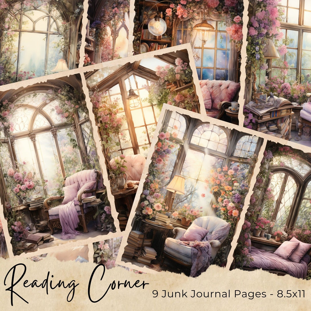 Cozy Reading Nook Junk Journal Pages, Digital Book Ephemera, Printable ...