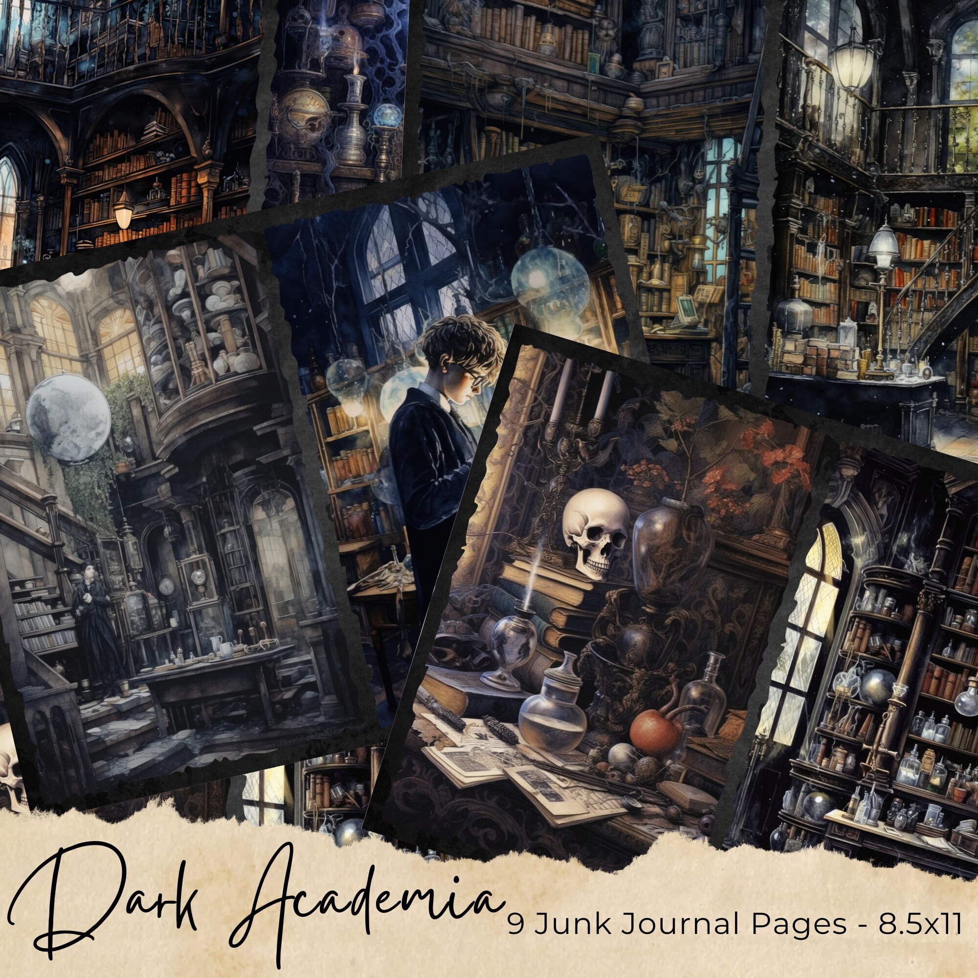 Dark Academia Junk Journal Pages, Digital Scrapbook Paper Kit, Gothic ...