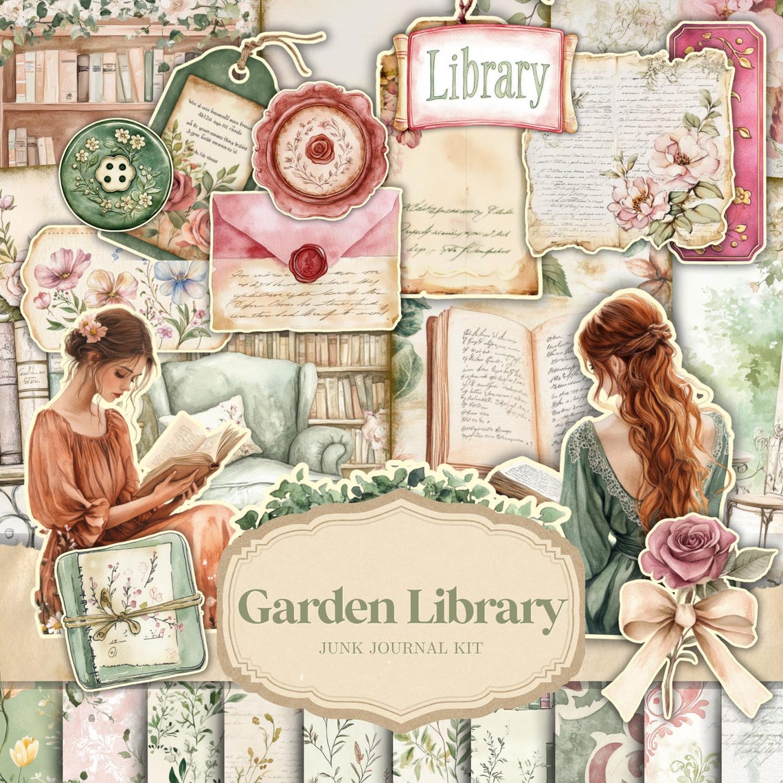 Secret Library Junk Journal Kit, Printable JPG Pages With Ephemera ...