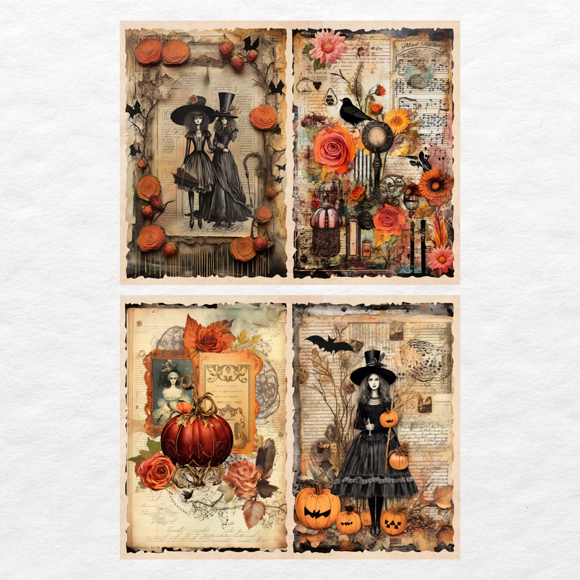 Halloween Junk Journal Pages, Digital Scrapbook Paper Kit, Spooky ...