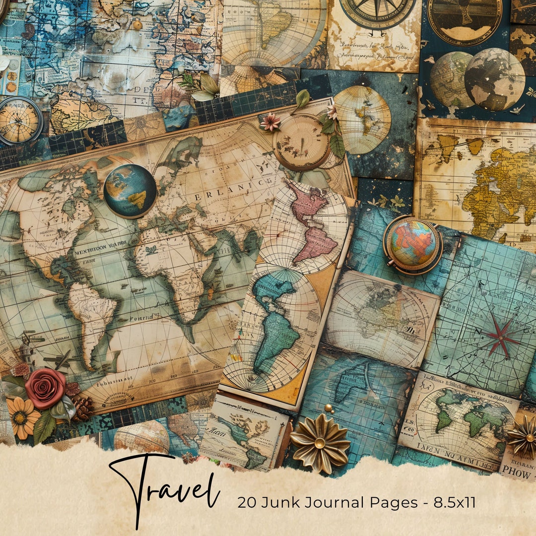 Vintage Travel Junk Journal Pages, Digital Floral Ephemera, Printable ...