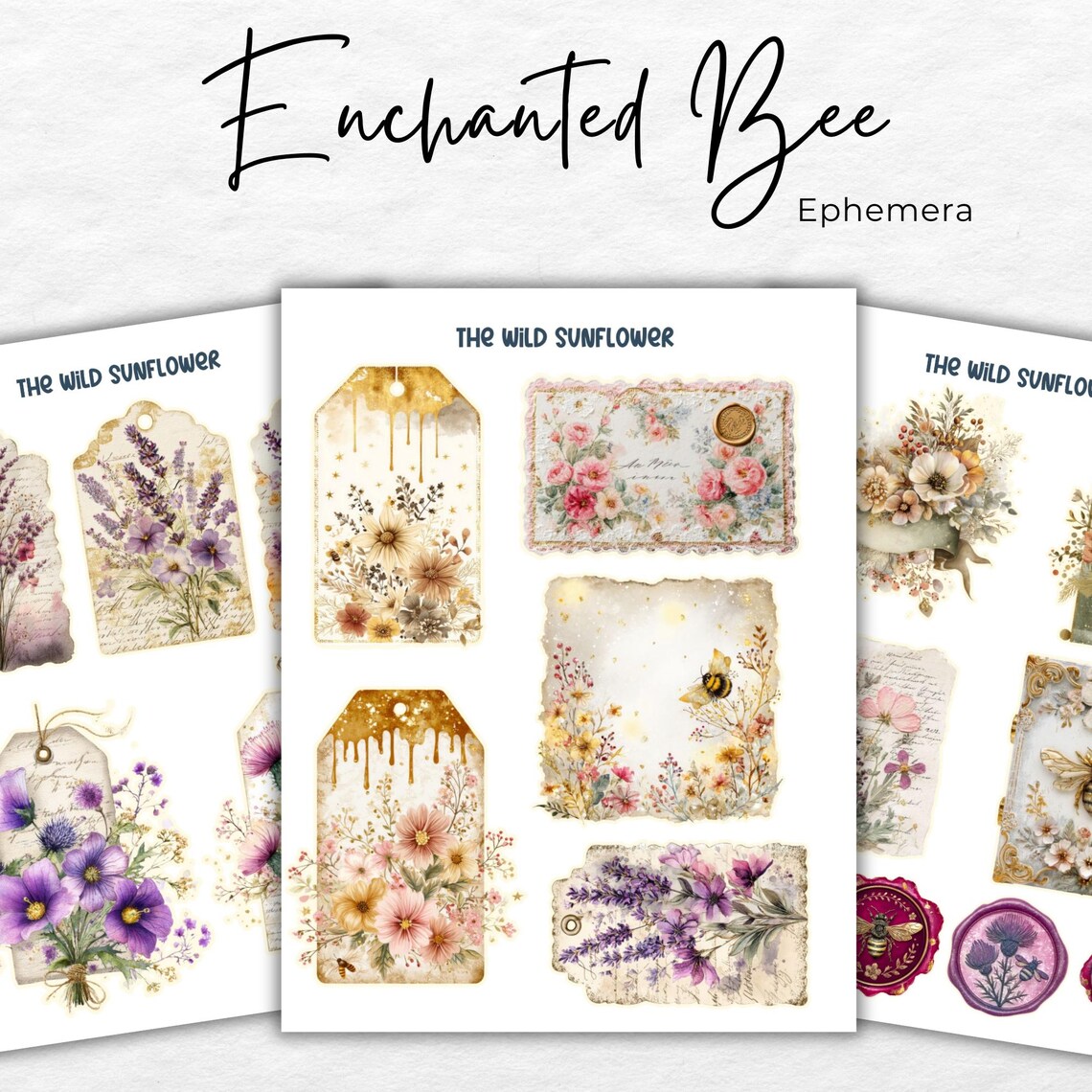 Enchanted Fairy Bee Garden Junk Journal Printable Tags, Bee Junk ...