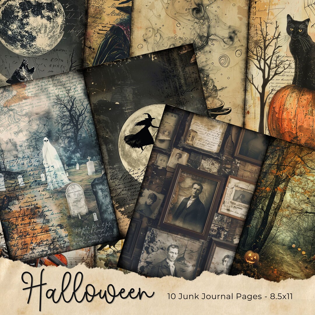 Halloween Junk Journal Pages, Digital Scrapbook Paper Kit, Spooky ...