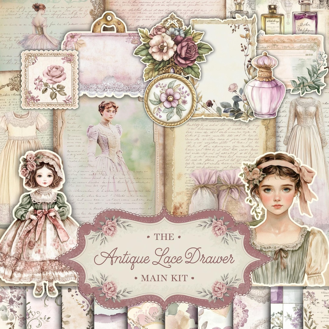 Antique Lace Drawer Junk Journal Kit, Vintage Old Printable Ephemera ...