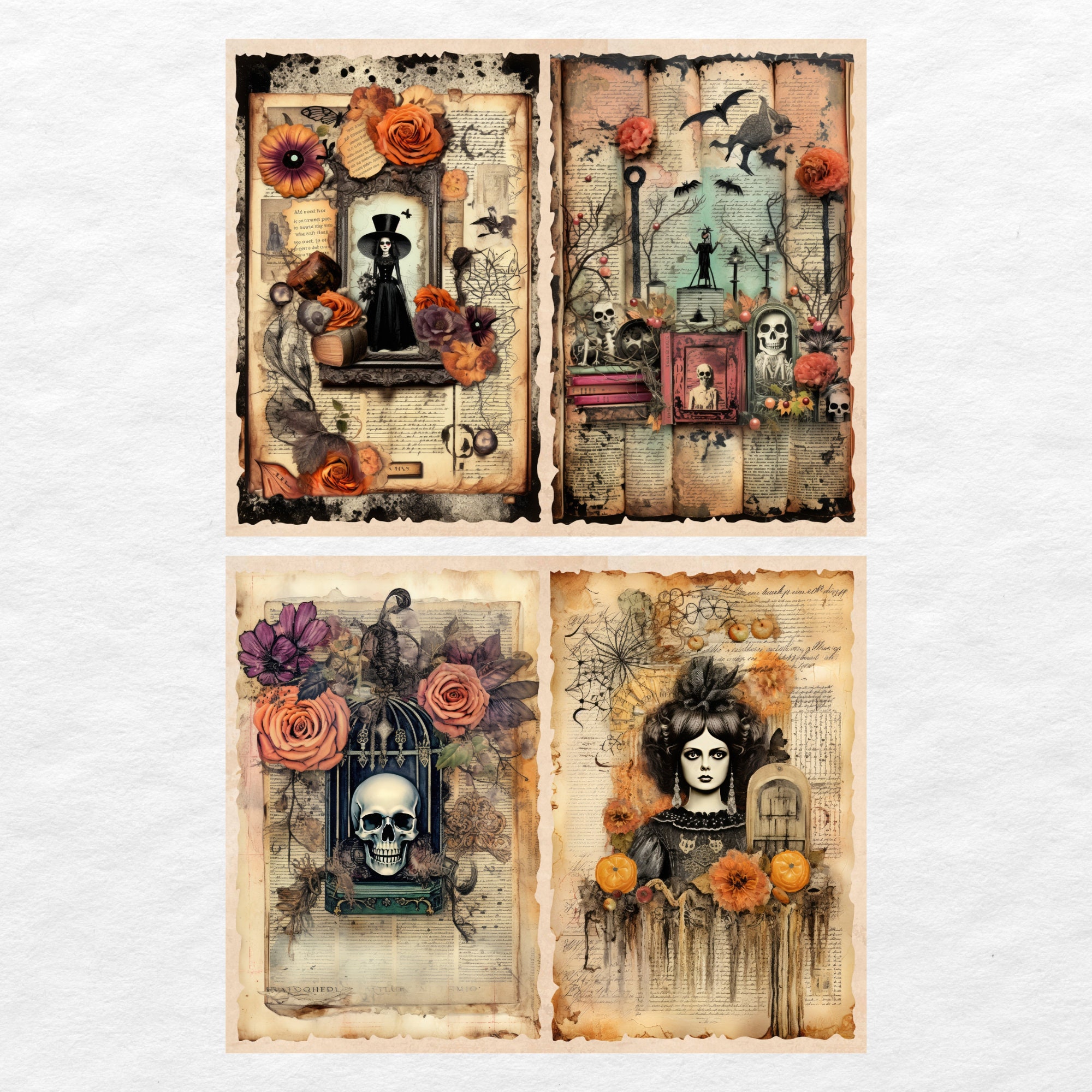 Halloween Junk Journal Pages, Digital Scrapbook Paper Kit, Spooky ...