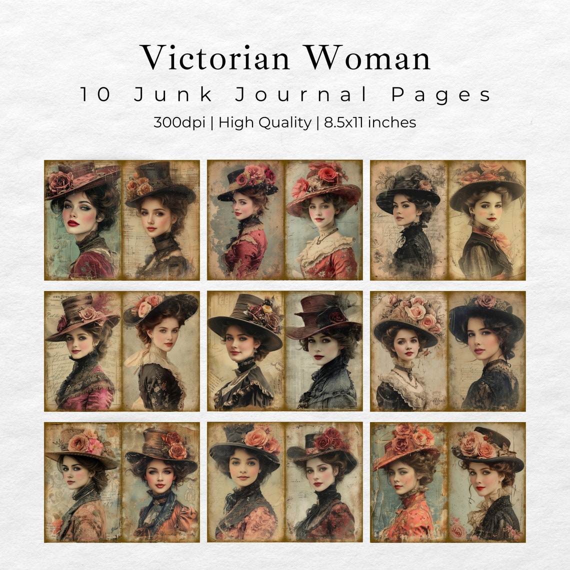 Victorian Women Junk Journal Pages, Digital Ephemera Kit, Antique ...