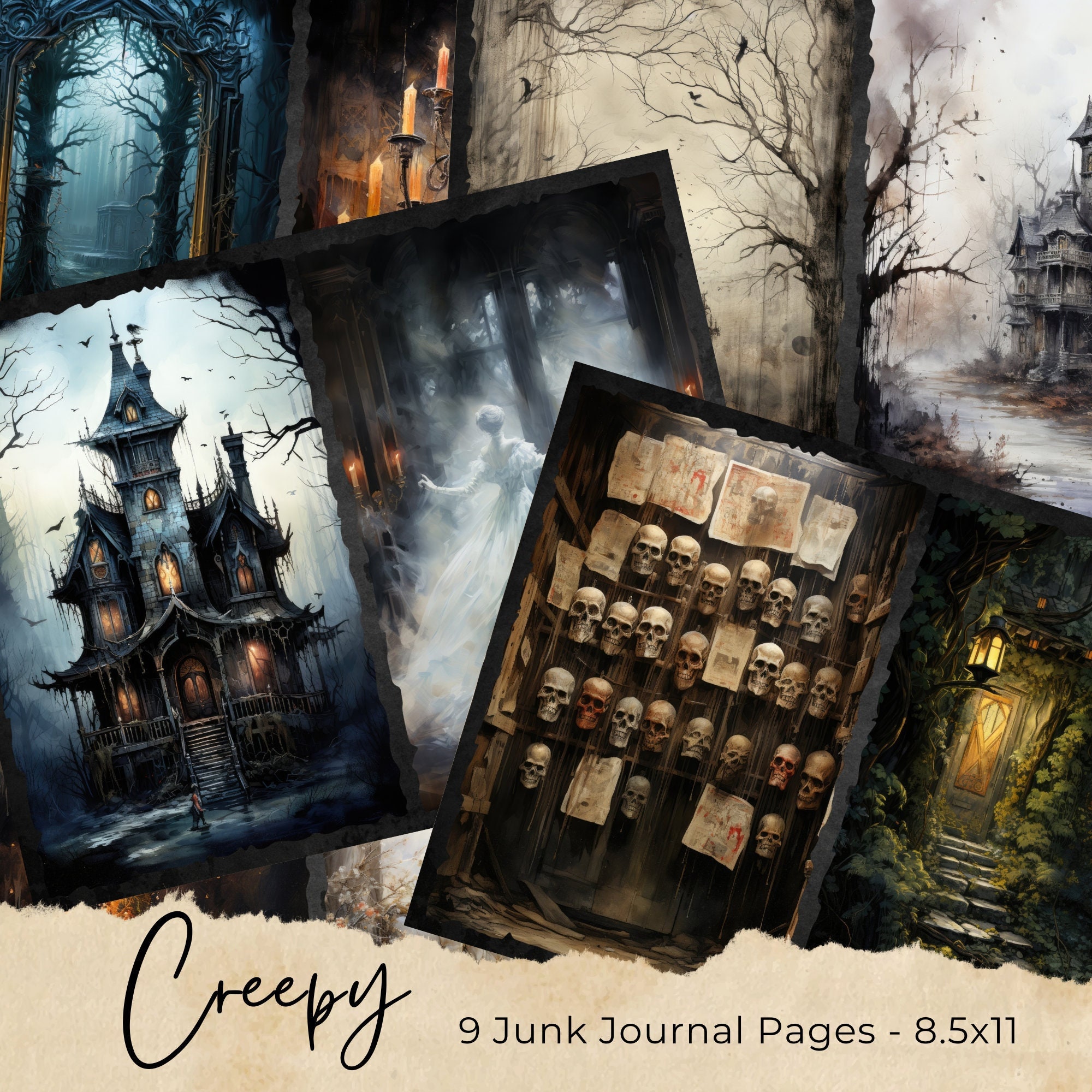 Creepy Graveyard Junk Journal Pages, Digital Scrapbook Paper Kit ...