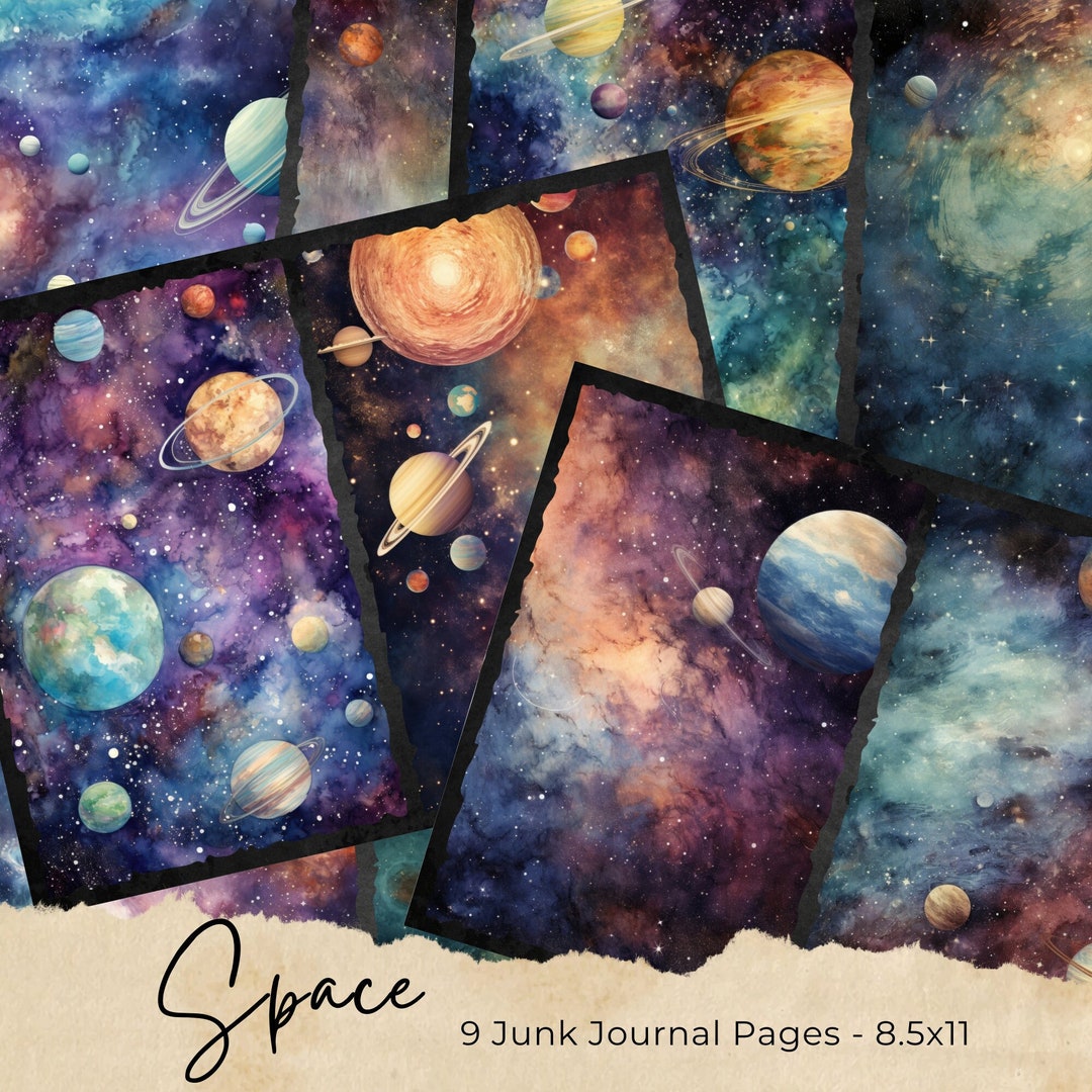Celestial Galaxy Junk Journal Pages, Digital Scrapbook Paper Kit ...