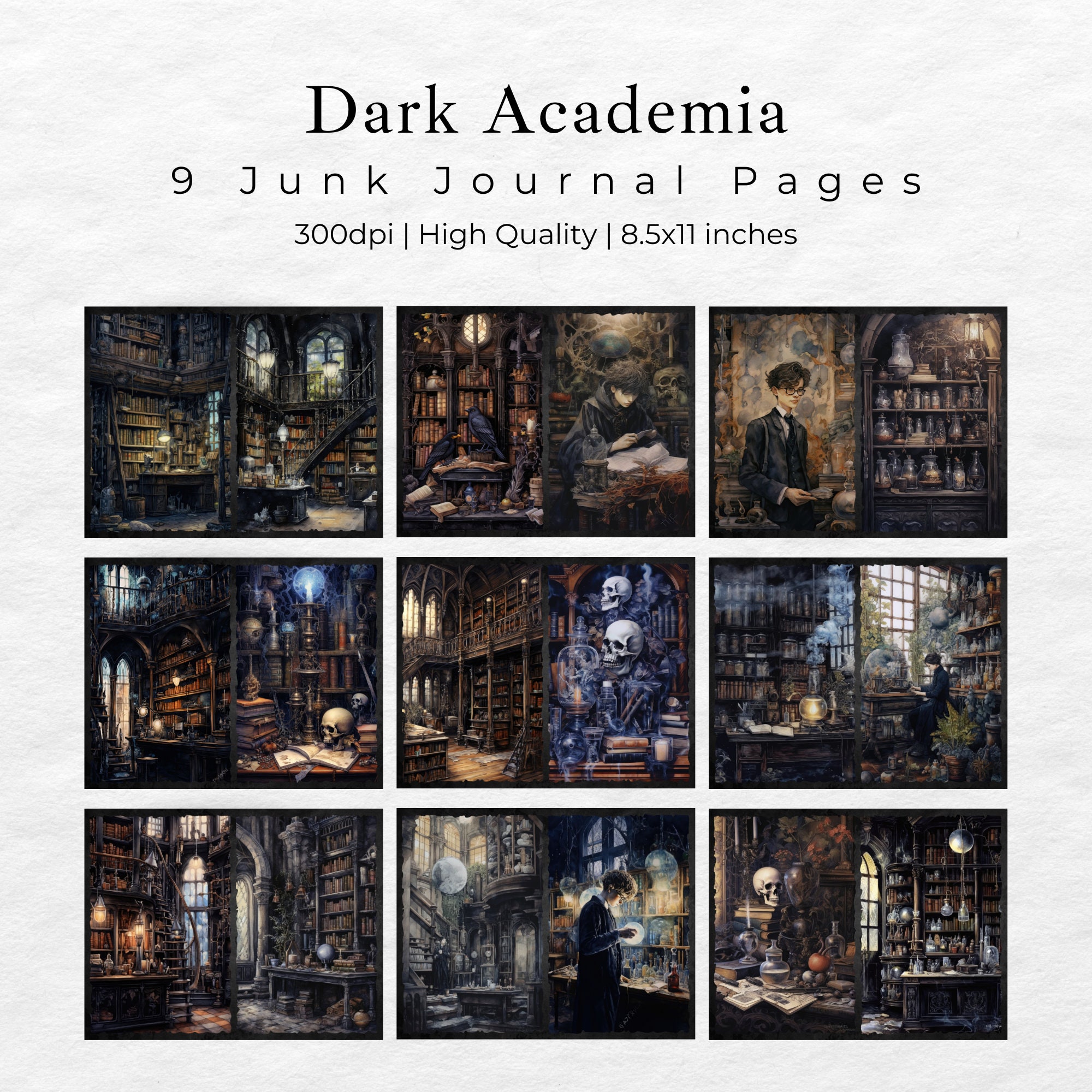 Dark Academia Junk Journal Pages, Digital Scrapbook Paper Kit, Gothic ...