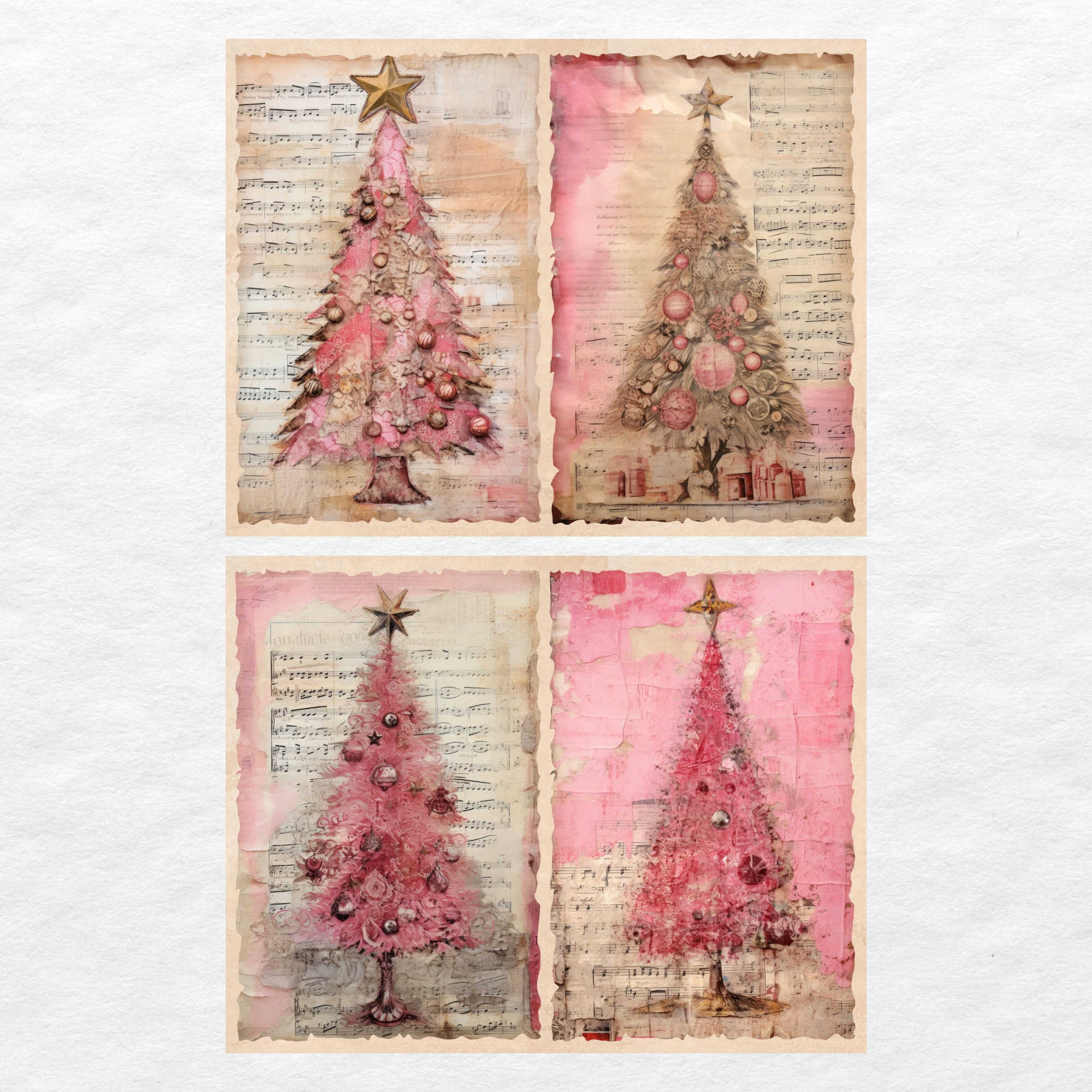 Pink Christmas Tree Junk Journal Page, Vintage Merry Christmas Junk ...