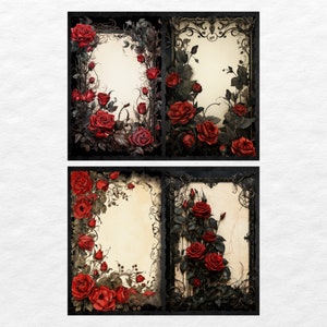 Gothic Red Roses Junk Journal Pages, Vintage Red Roses Junk Journal Kit ...