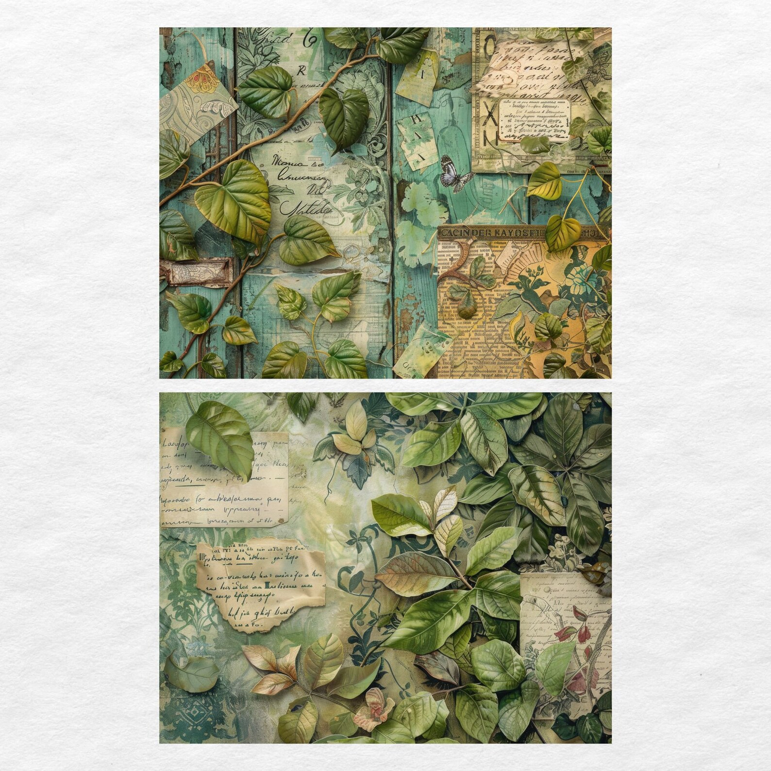 Green Leaf Junk Journal Kit Vintage Botanical Beautiful Journal Digital ...