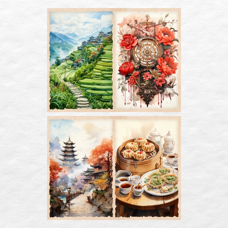 Chinese Theme Junk Journal Page, Vintage China Scenery Printable ...