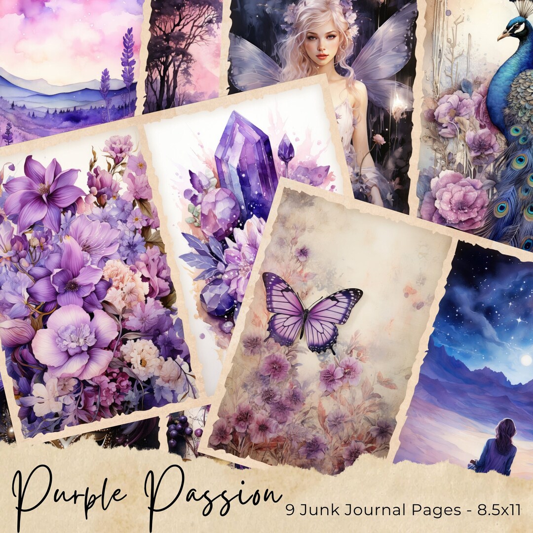 Purple Junk Journal Pages, Ephemera, Pack, Shabby, Purple, Butterfly ...