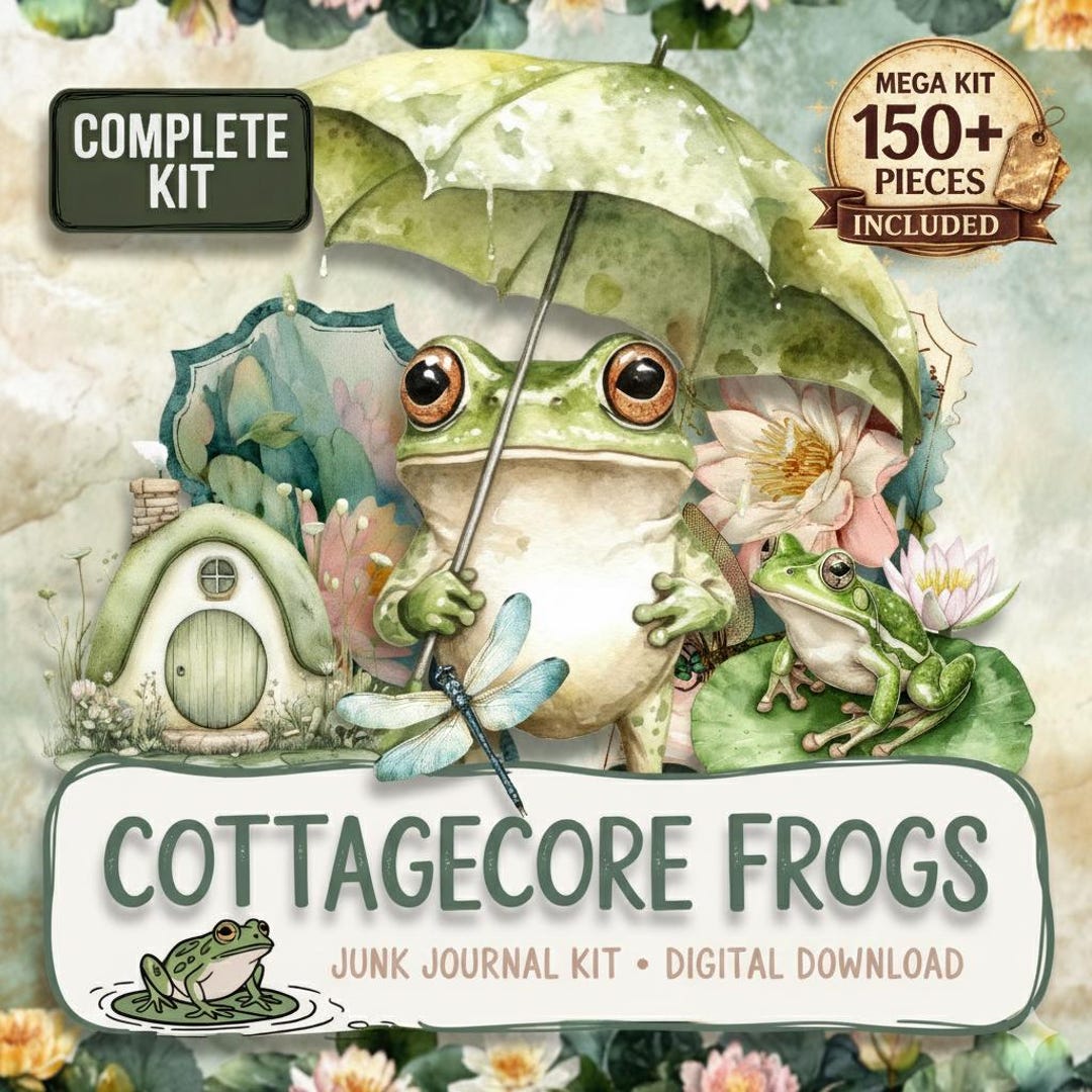Cottagecore Frogs Junk Journal Kit, Frog Ephemera, Nature Journal Pages ...
