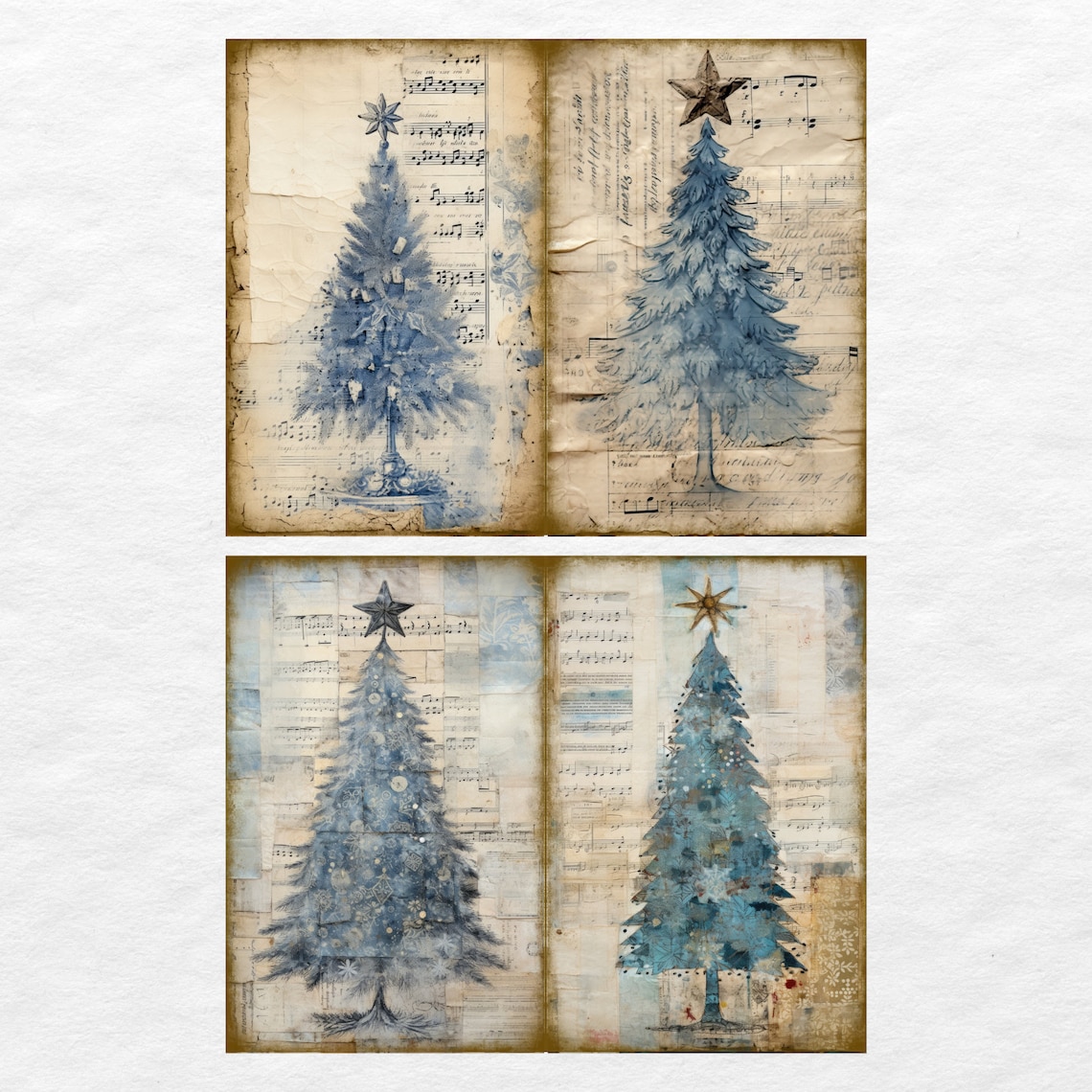 Blue Christmas Tree Junk Journal Page, Vintage Merry Christmas Junk ...