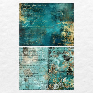 Teal and Gold Mixed Media Junk Journal Art Kit, Digital Papers ...