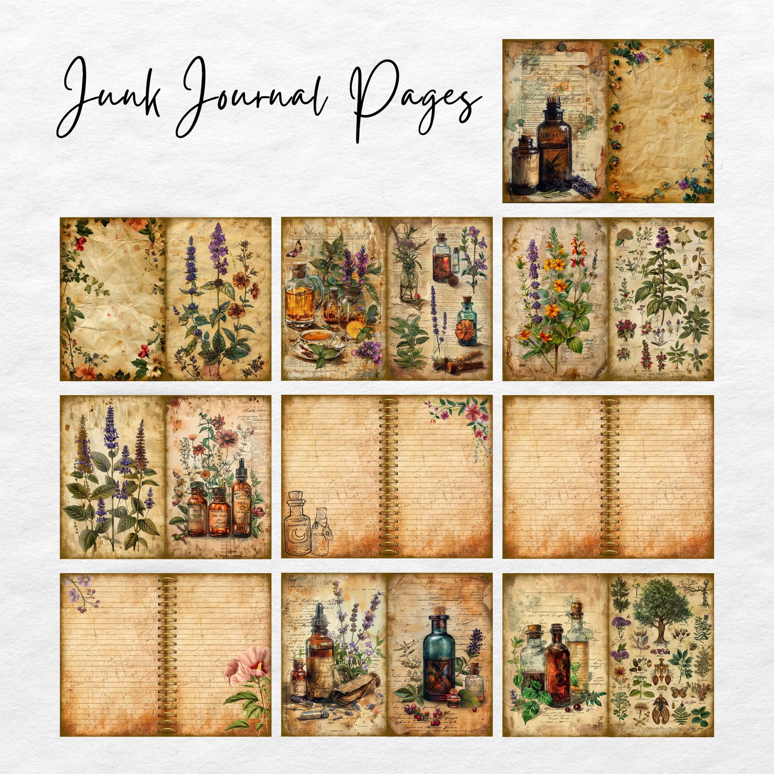 Junk Journal Kit Victorian Apothecary, Vintage Ephemera Herbal ...