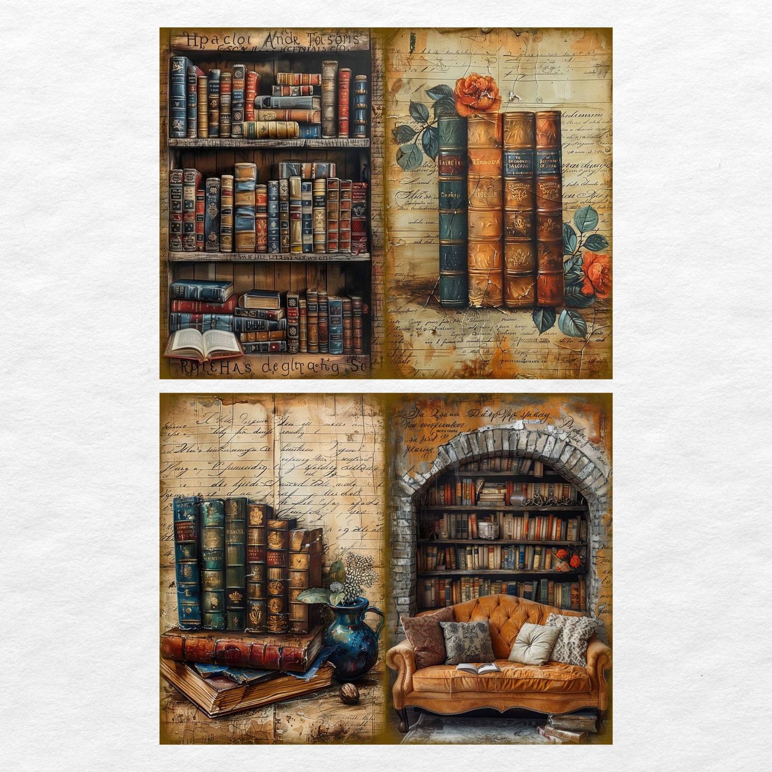 Vintage Books Junk Journal Pages, Digital Scrapbook Paper Kit ...