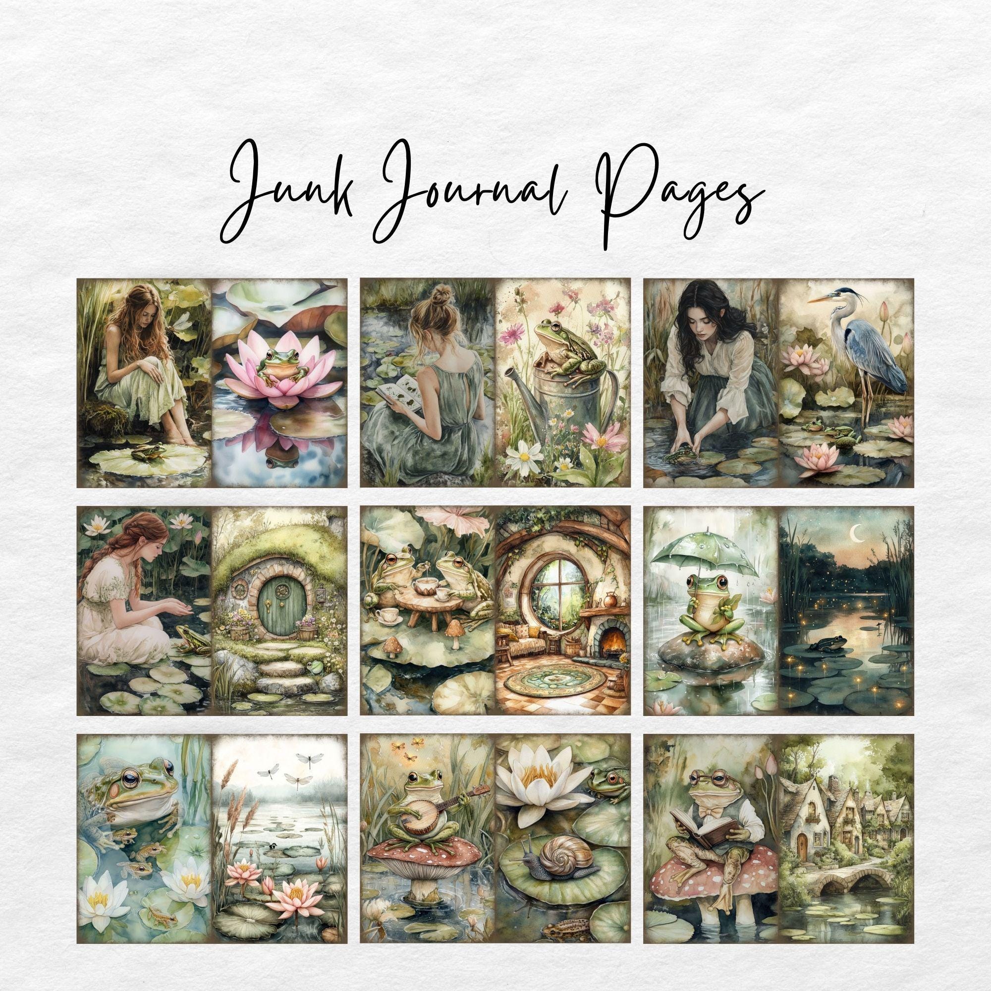 Cottagecore Frogs Junk Journal Kit, Frog Ephemera, Nature Journal Pages ...
