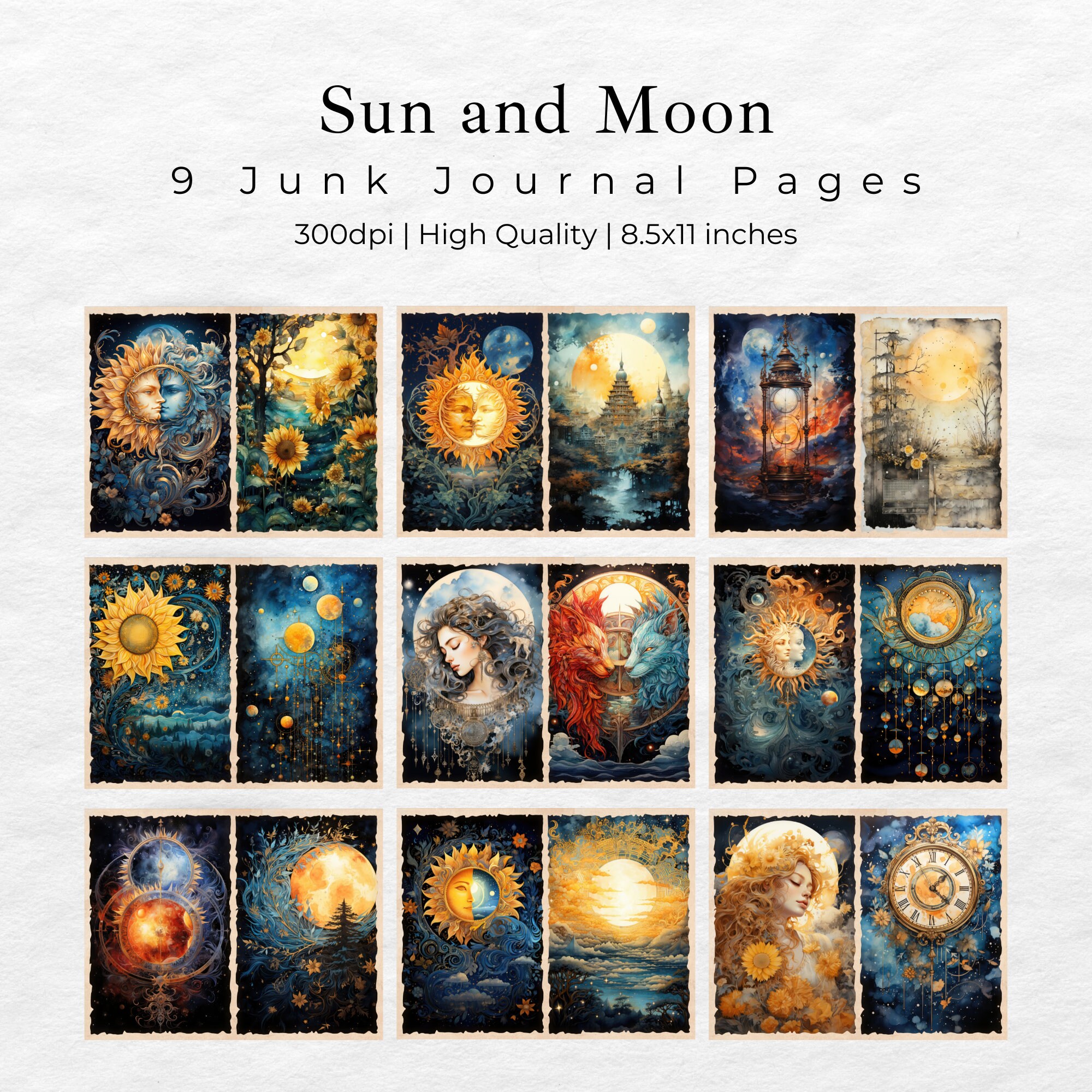 Celestial Moon Junk Journal Pages, Digital Scrapbook Paper Kit, Vintage ...