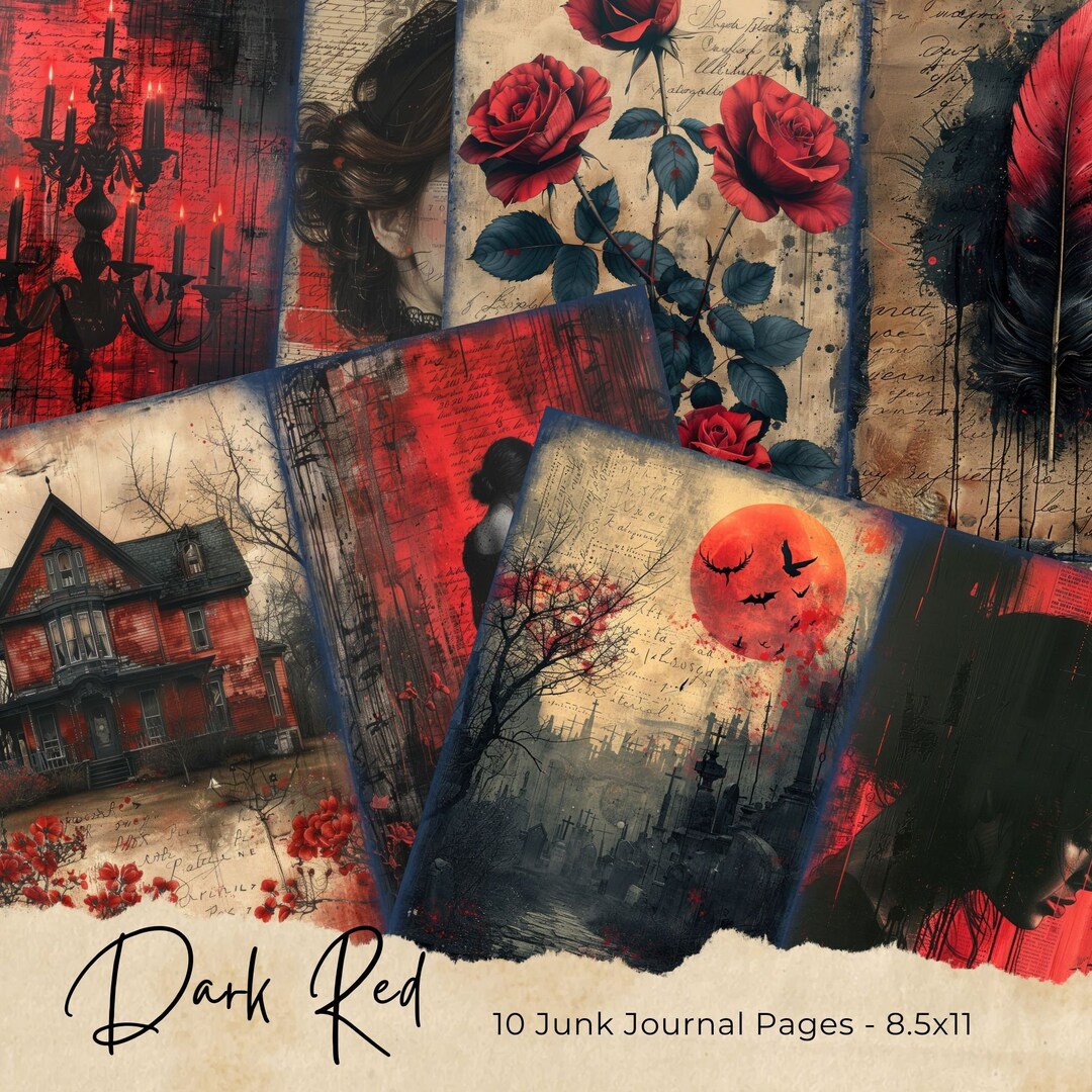 Red Gothic Junk Journal Kit, Dark Junk Journal Pages, Mystic Junk ...
