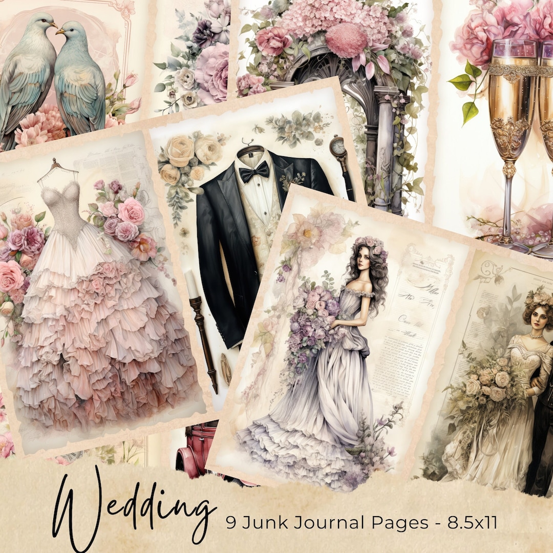 Vintage Wedding Junk Journal Pages, Digital Scrapbook Paper Kit, Bridal ...