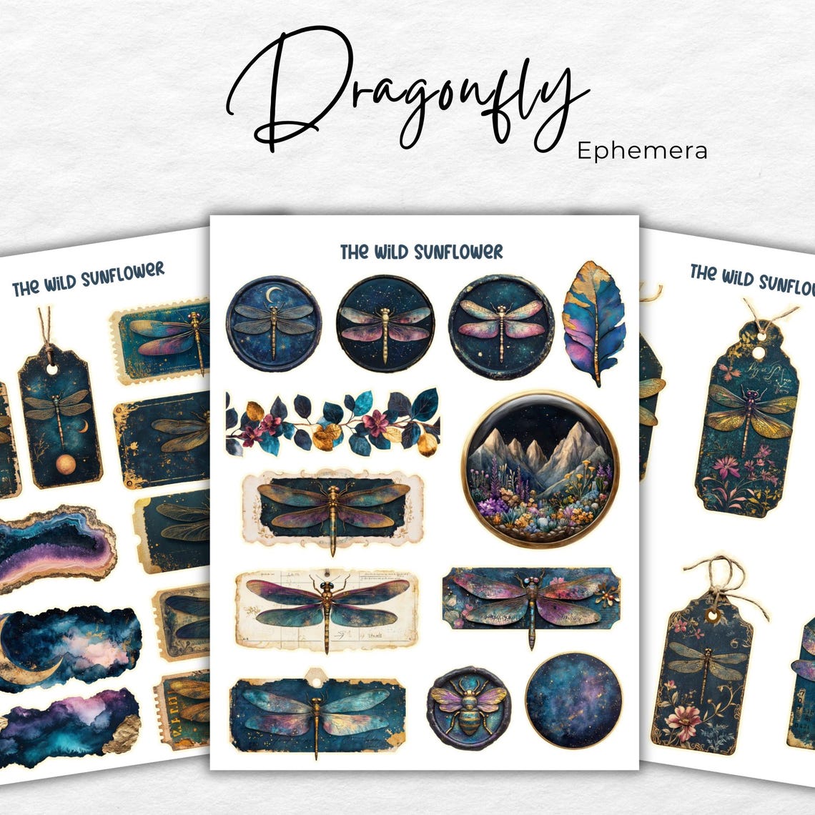 Celestial Dragonfly Junk Journal Kit, Vintage Printable Ephemera ...