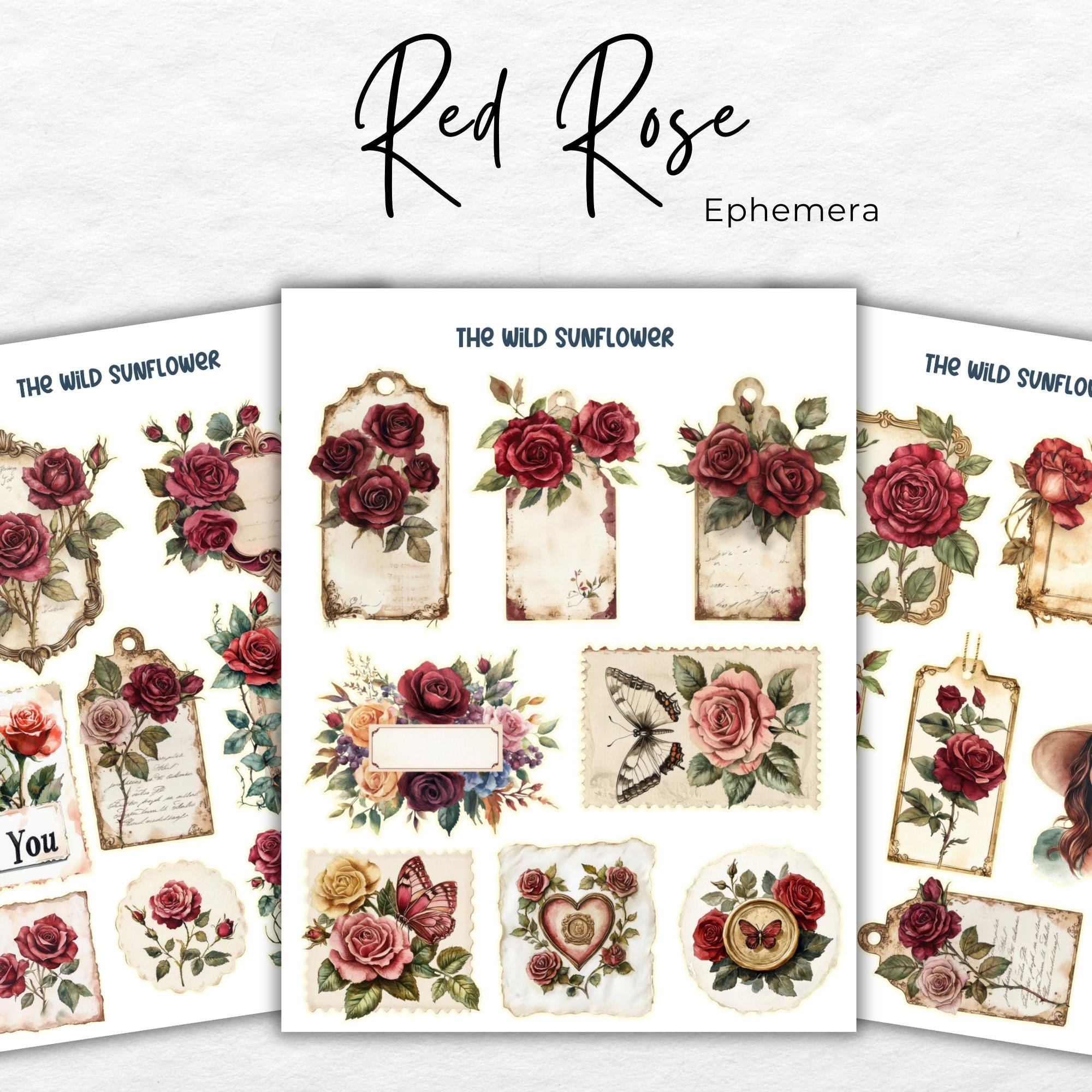 Shabby Chic Red Rose Junk Journal Kit (printable JPG Pages With ...