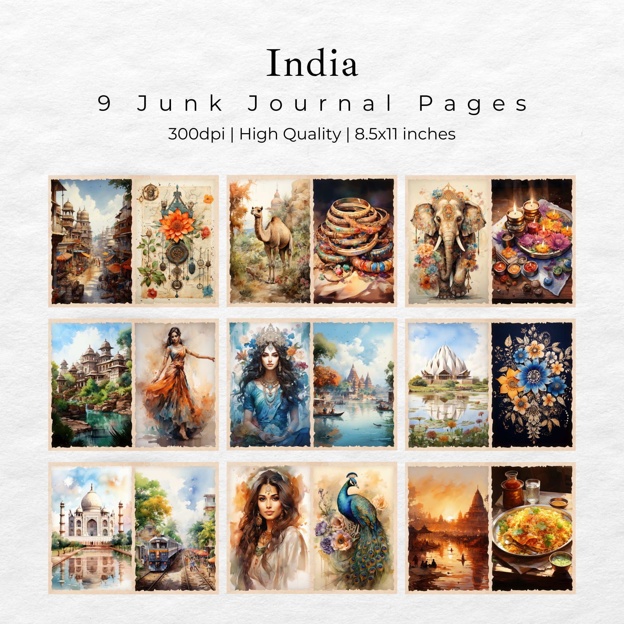 Indian Theme Junk Journal Pages, Vintage India Scenery & Motifs ...