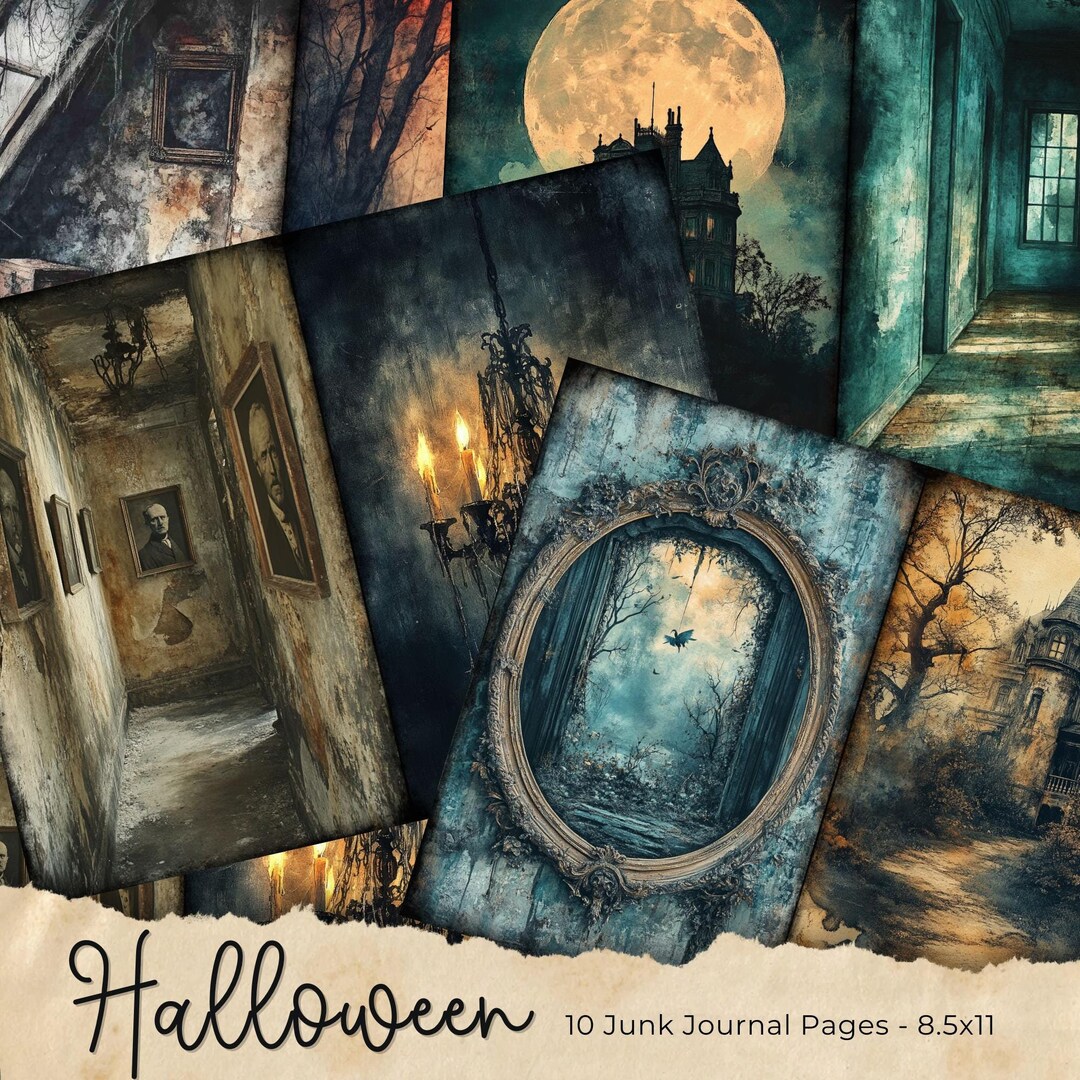 Halloween Junk Journal Pages, Digital Scrapbook Paper Kit, Spooky ...