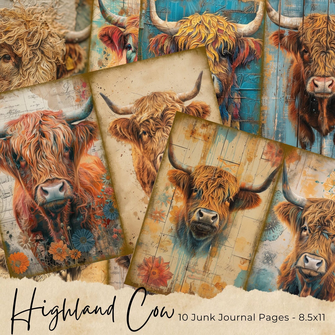 Highland Cow, Junk Journal Kit, Vintage, Journal Pages, Junk Journal ...