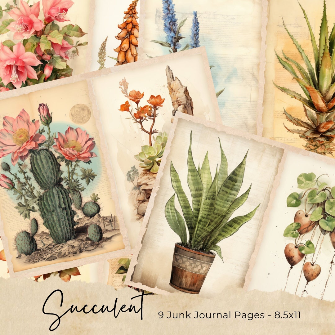 Cactus Junk Journal Kit, Watercolor Cactus Succulent Journal Pages ...